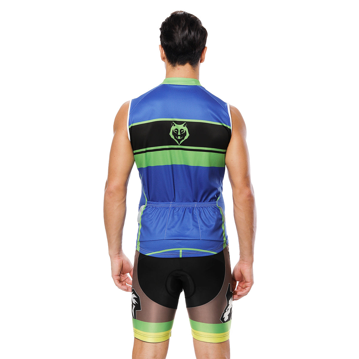 Green-Strip Blue Men's Cycling Sleeveless Bike Jersey/Kit T-shirt Summ ...